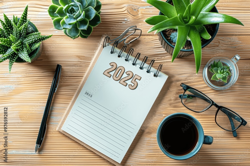 2024 New Year Resolutions Notebook on Desk with Coffee and Succulent ...