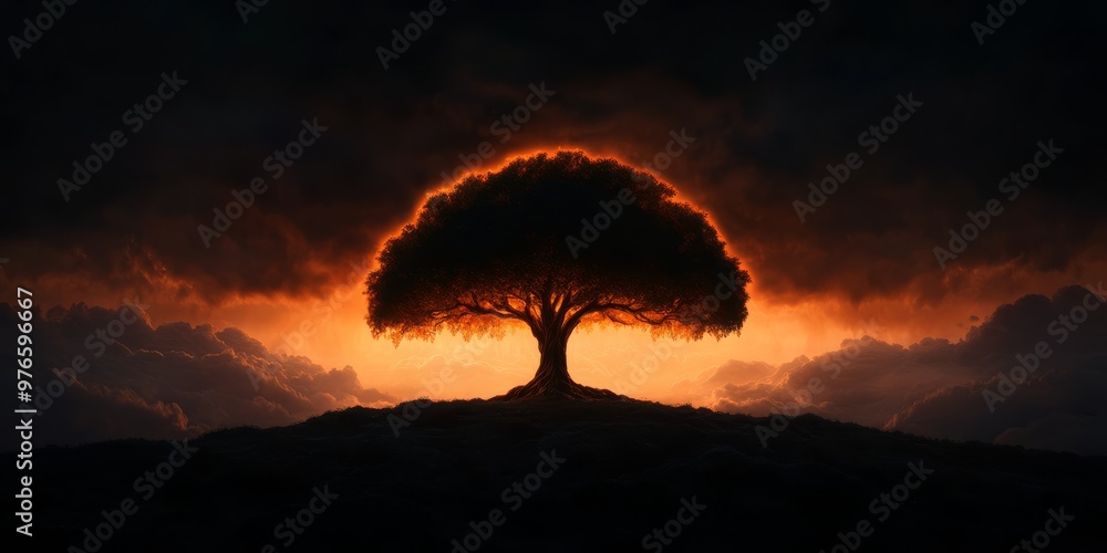 A majestic depiction of the Tree of Life standing tall in a lush ...