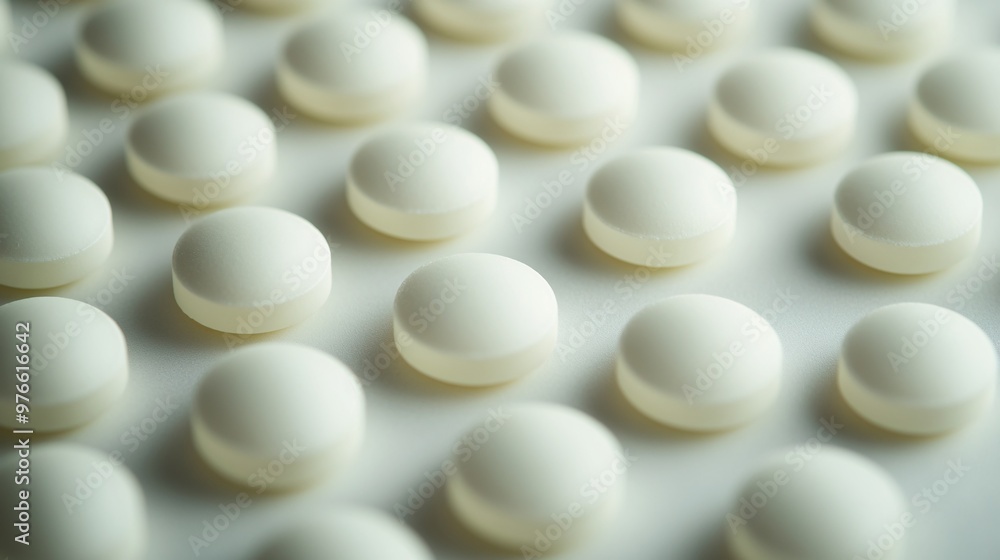 51. Close-up of milk tablets neatly arranged on a clean, white surface ...