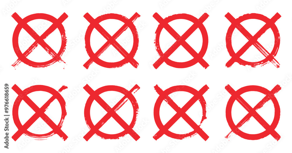 set collection of red caution warning, stop, danger, prohibition symbol ...