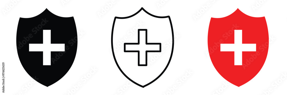 Health shield icons. Health protection symbols. Safety medicine. Immune ...