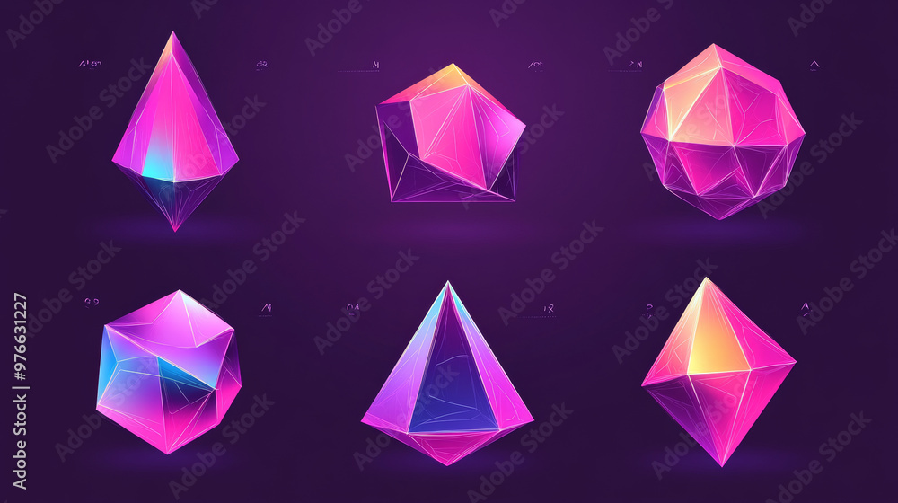 Assortment of low-poly 3D shapes depicting Platonic solids. Features ...