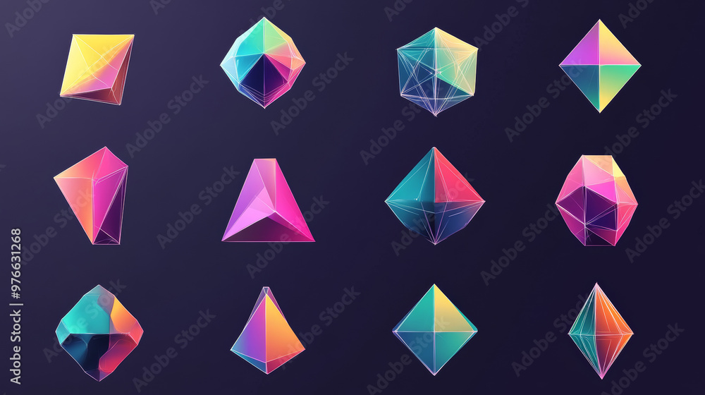 Assortment of low-poly 3D shapes depicting Platonic solids. Features ...