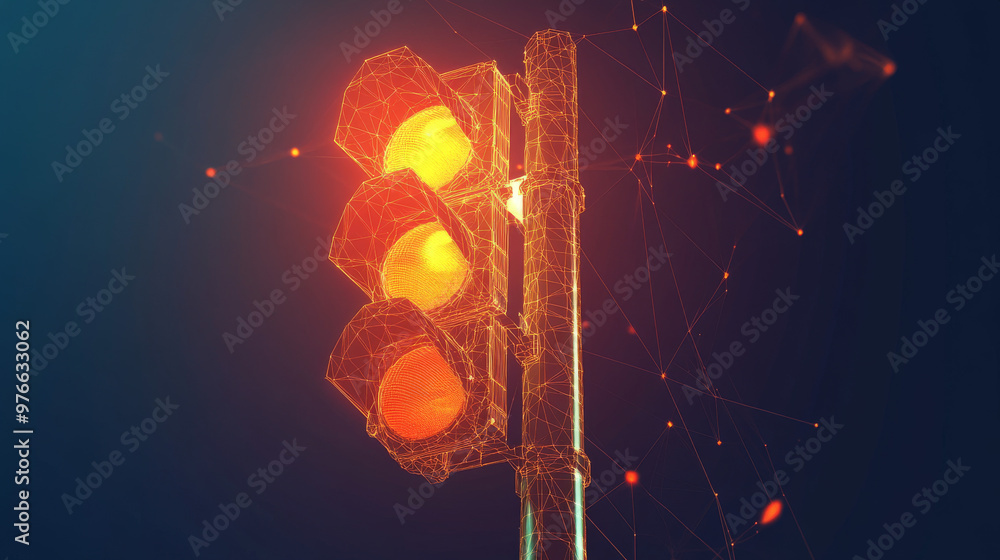 A low poly wireframe illustration of an orange traffic light. This 3D ...