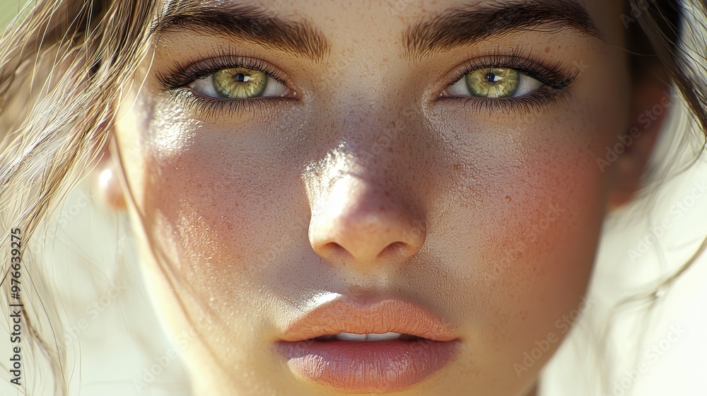 A close-up portrait of a woman with entrancing eyes that exude both ...