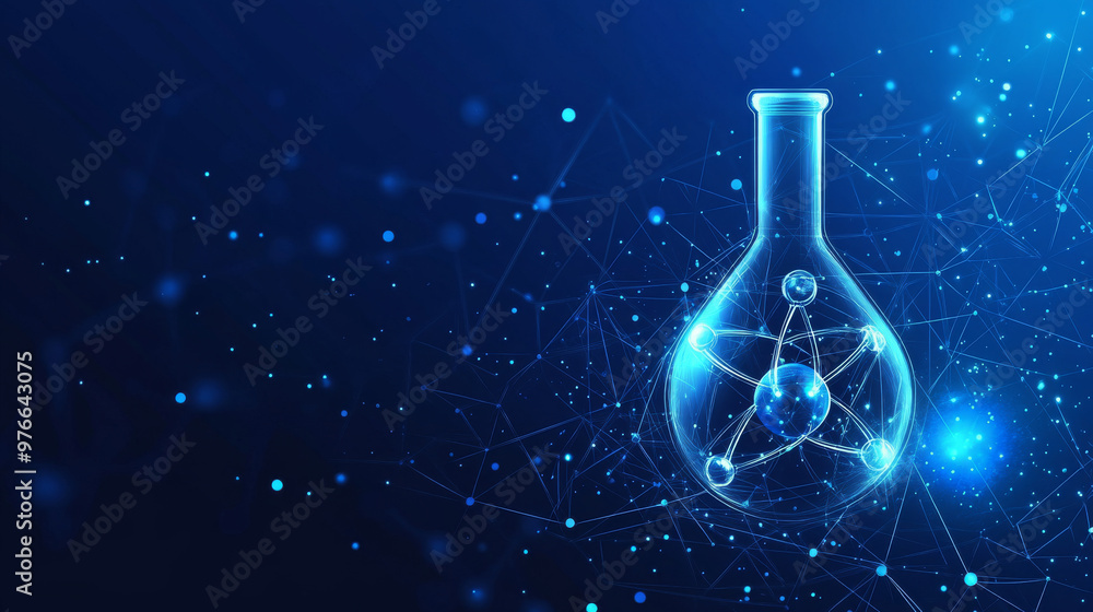 Science and chemistry concept. Abstract polygonal laboratory flask and ...