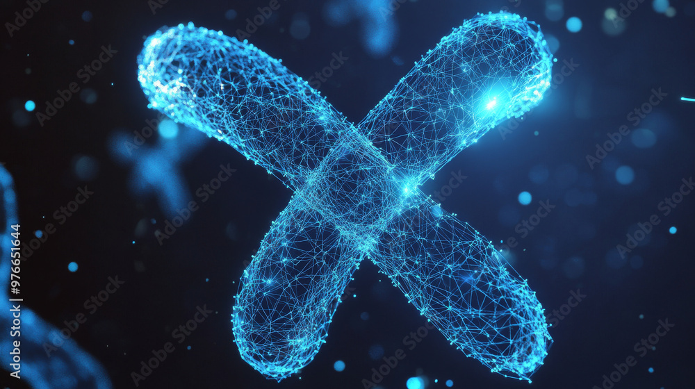 An abstract X-chromosome illustration created in low poly wireframe ...