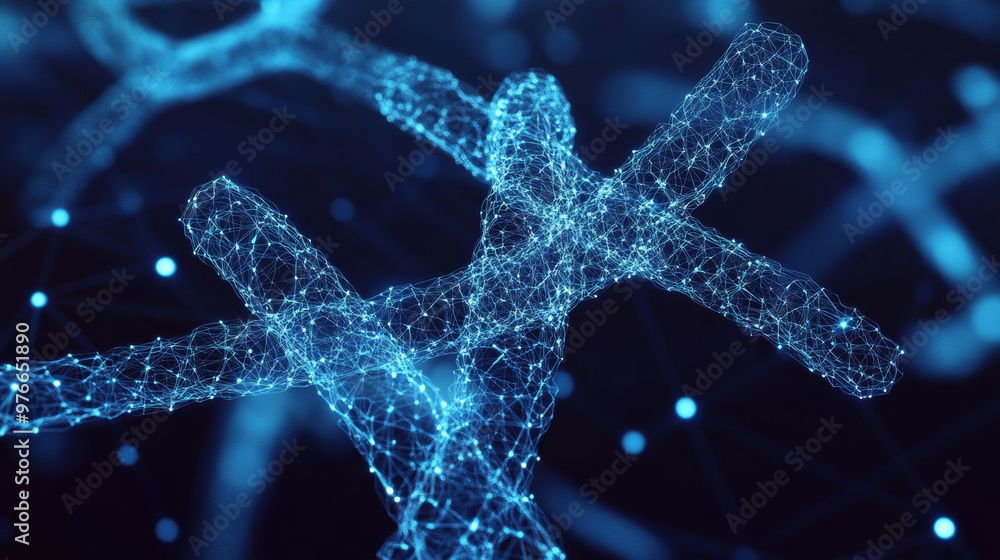 An abstract X-chromosome illustration created in low poly wireframe ...