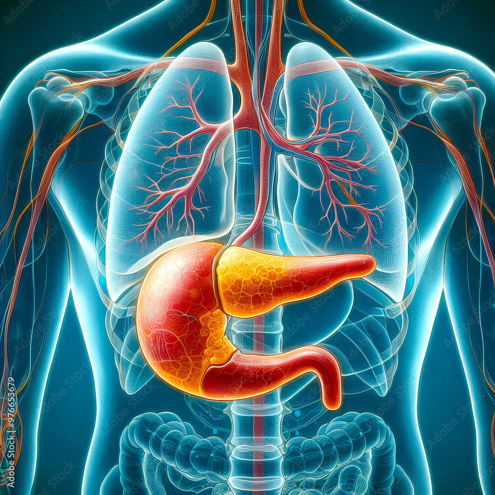 Illustration of isolated x-ray anatomy of the pancreas position in the ...