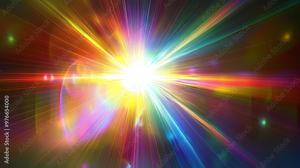 Abstract rainbow halo rays on a transparent background, featuring a ...