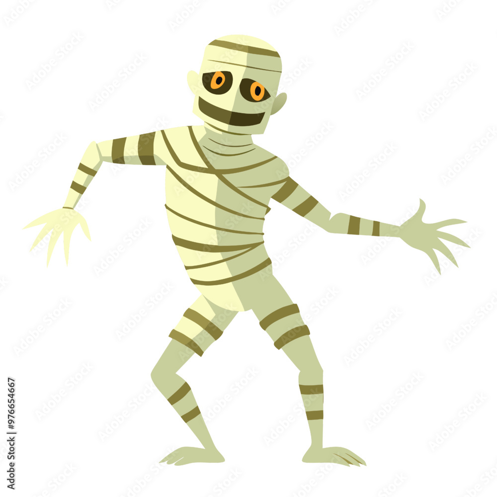 Grooving Mummy: A cartoon mummy, wrapped in bandages, strikes a playful ...