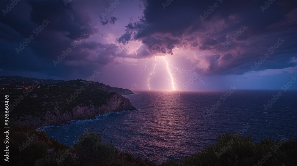 Nature phenomenon stormintense force lightning bolts illuminating sky ...