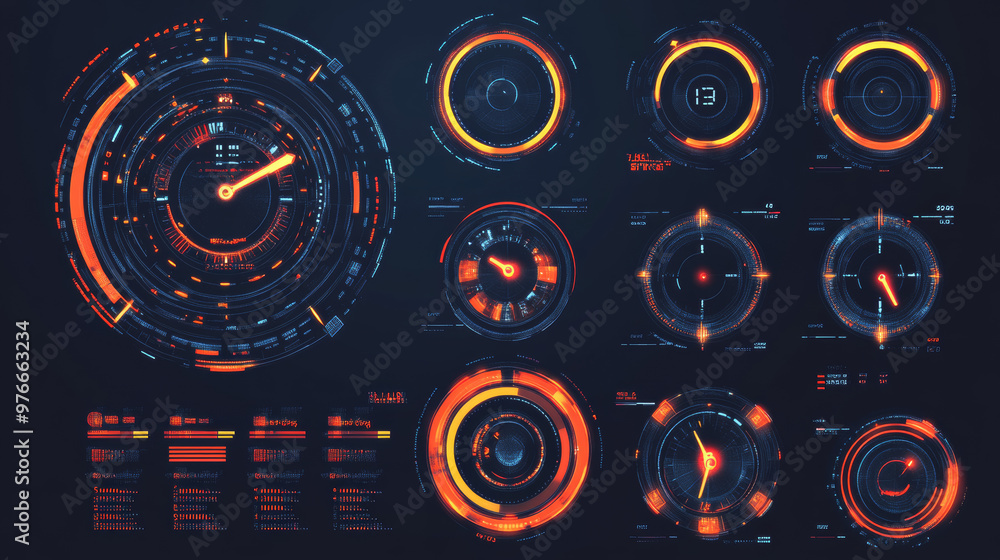 Smartwatch faces with mechanical clock-inspired bezels. Displays a ...