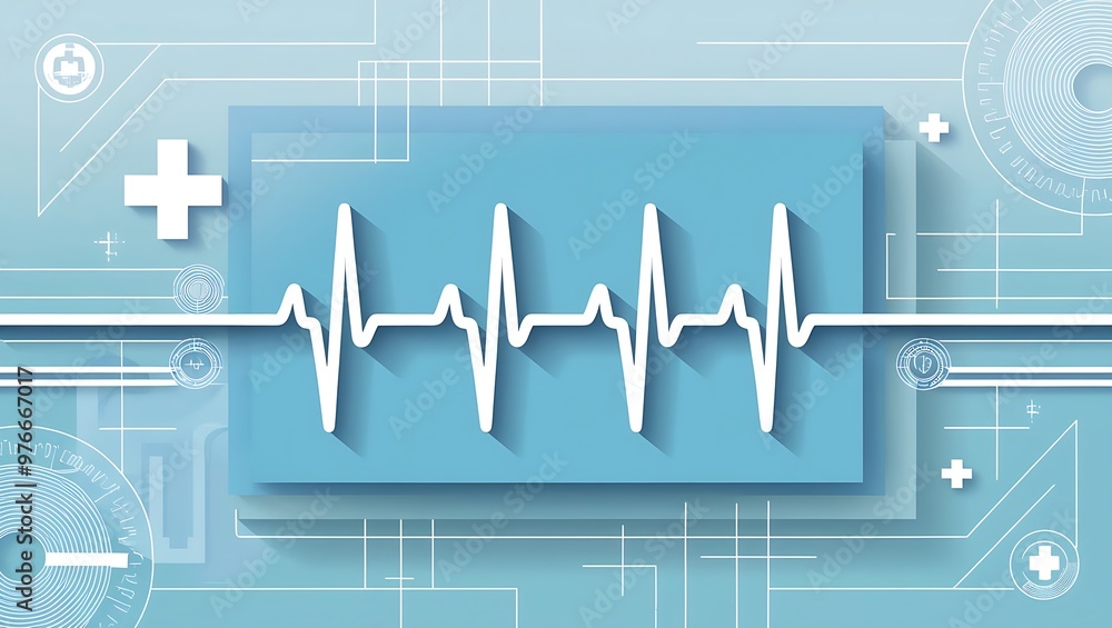 Digital illustration of a stylized ECG waveform on a blue gradient ...