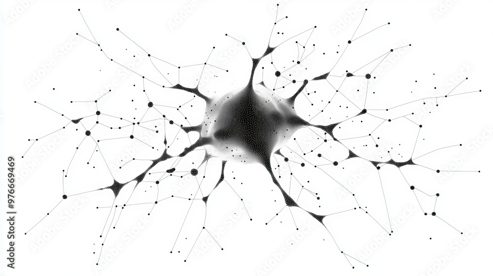 Neuron or brain cell, isolated black vector illustration in low-poly ...