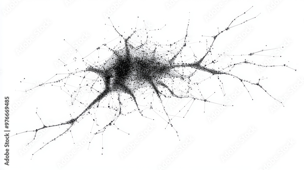 Neuron or brain cell, isolated black vector illustration in low-poly ...