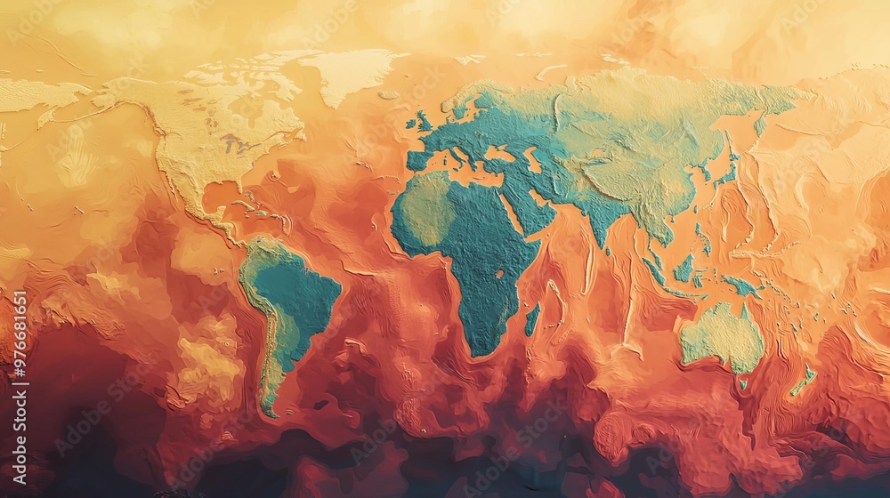 Dynamic 3D world map with temperature data overlays, showing heatwaves ...