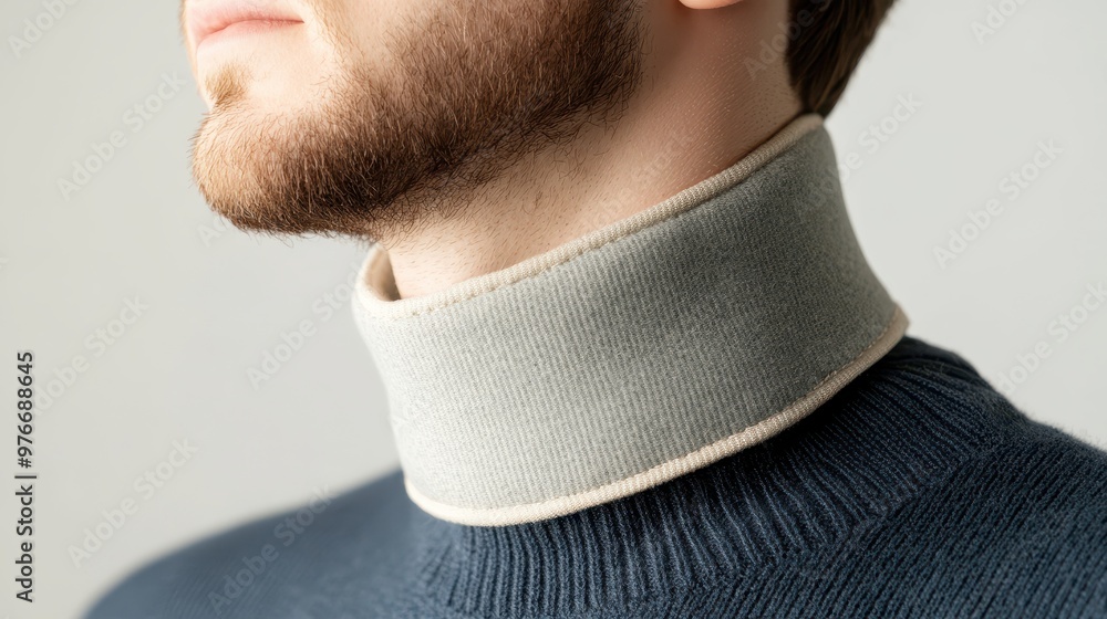 Man Wearing Neck Support Brace in Ergonomic Office Setting Stock Photo ...