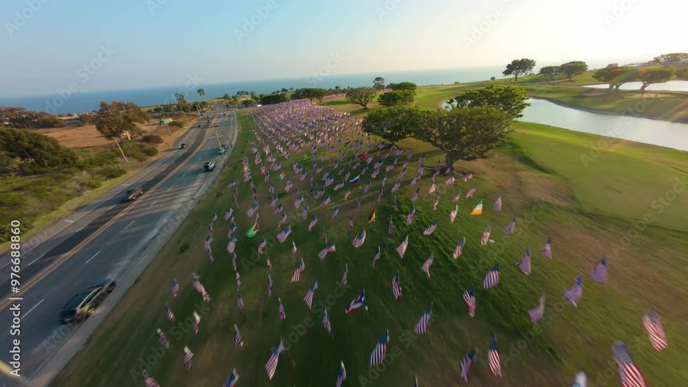 This stunning aerial view showcases 3,000 flags representing various ...