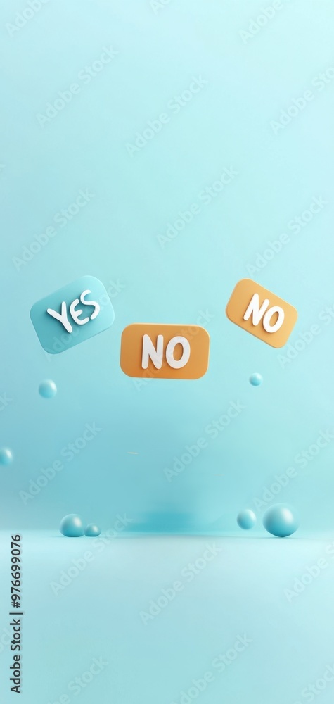 Decision making concept with yes or no floating signs on blue ...