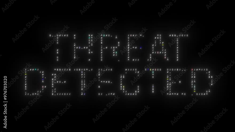 THREAT DETECTED text made from symbols with technology glitch effect. Looped hacking animation ...
