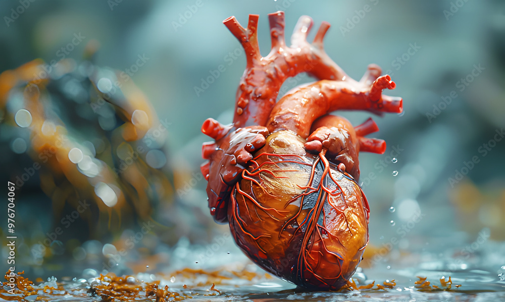 Detailed model of human brown heart blur background. Science for ...