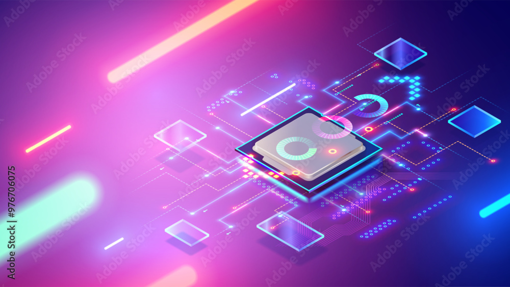 CPU or electronic chip processor with AI. Glowing AI chip on ...