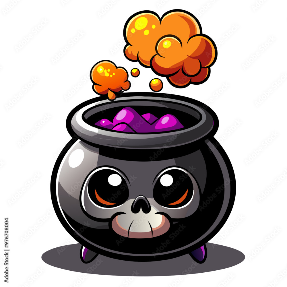 Spooky Skull Cauldron: A cute and quirky Halloween-themed illustration ...