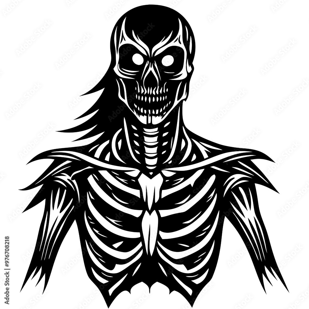 Gaze of the Undead: A chilling skeletal figure with glowing eyes stares ...