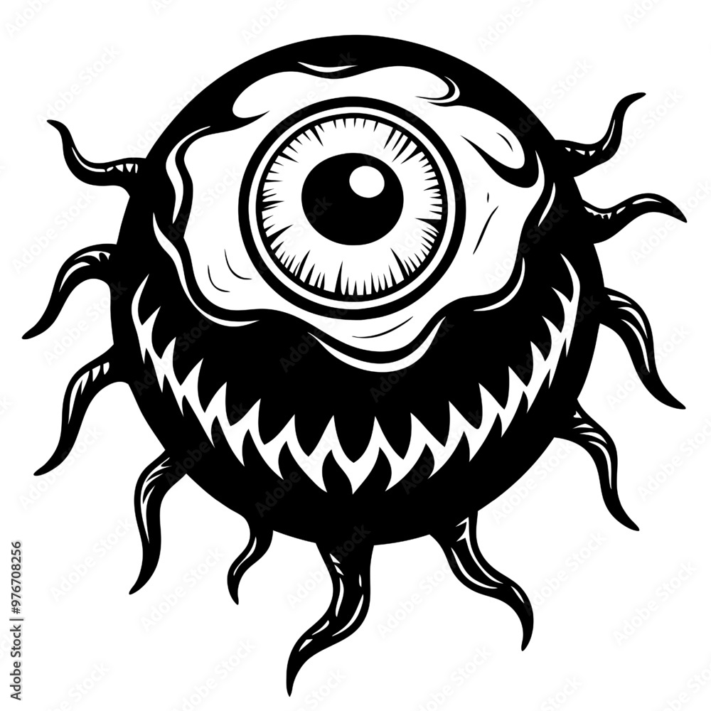 The All-Seeing Eye: A menacing black and white illustration of a single ...