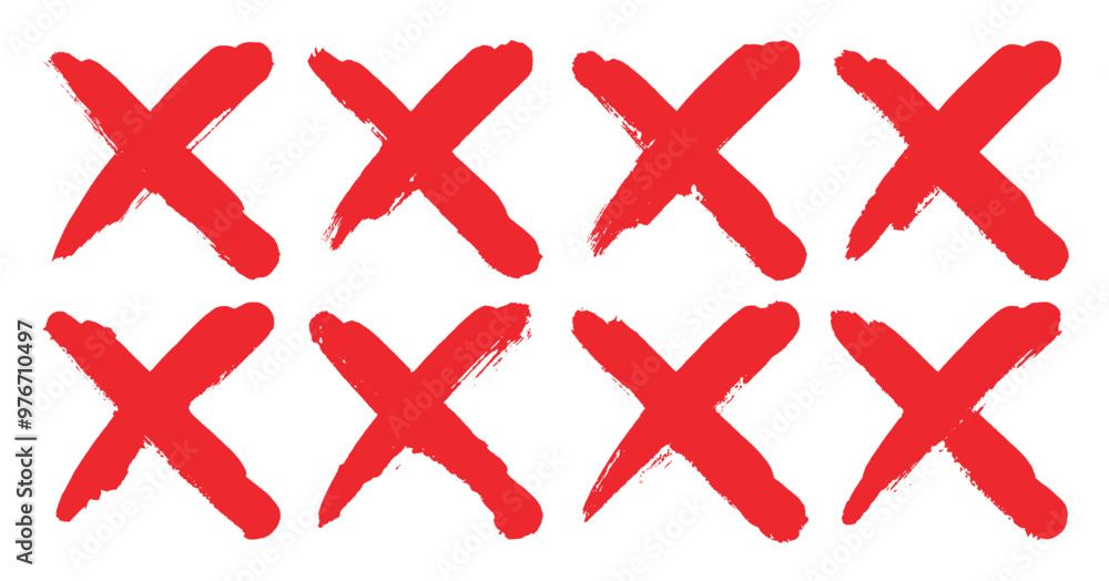 Bold hand painted red X cross mark rough brush strokes, disapproval ...