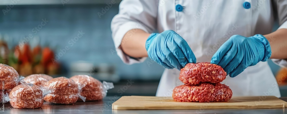 Worker performing a manual quality check on food products in a ...