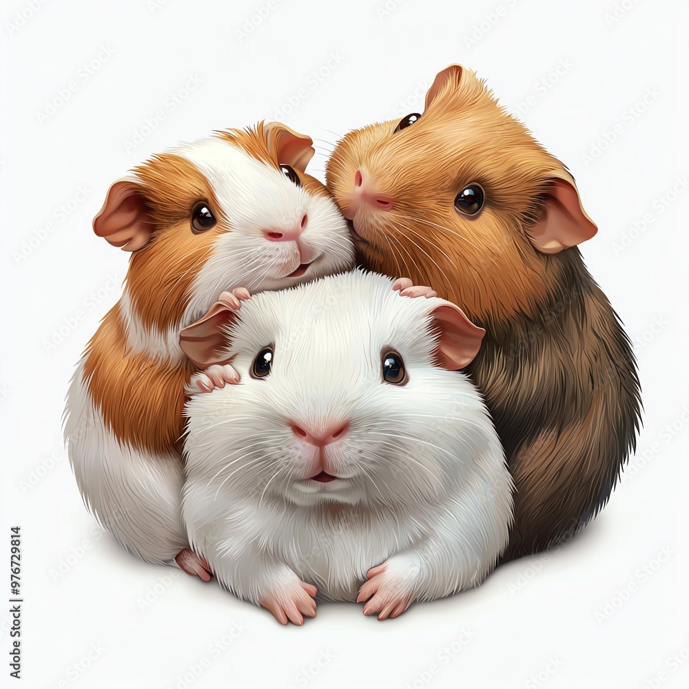 Three adorable guinea pigs snuggling together in a heartwarming display ...