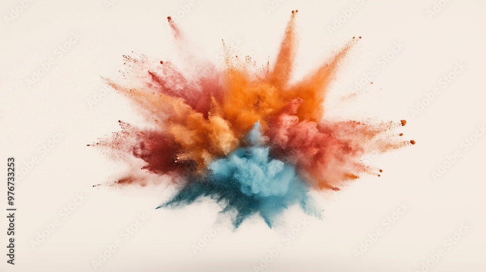 Color Burst: A vibrant explosion of orange, red, and blue powder paints ...
