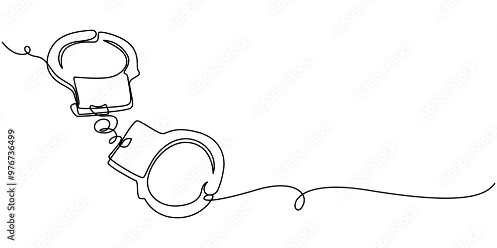Handcuffs in one continuous line drawing. Symbol of police justice and ...
