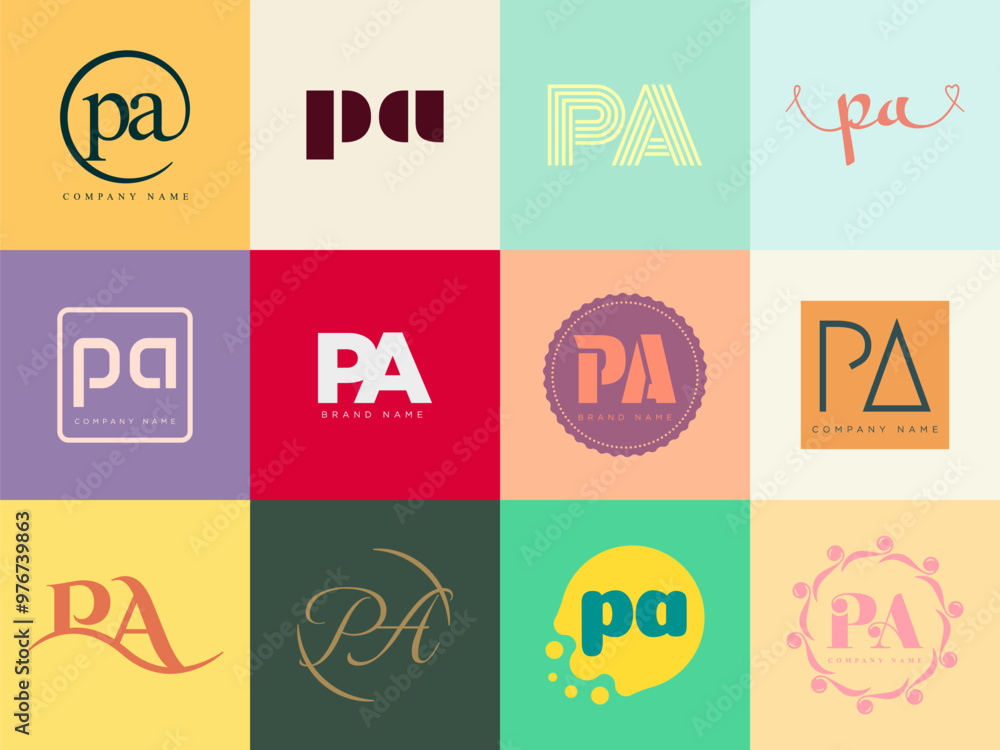 PA logo company template. Letter p and a logotype. Set different ...