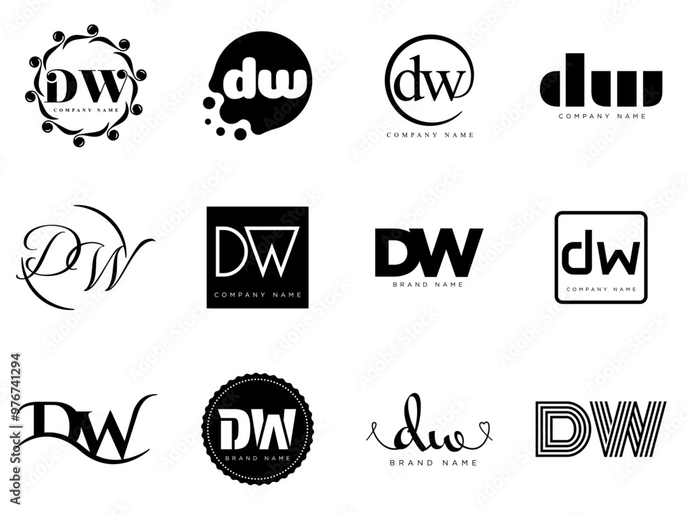 DW logo company template. Letter d and w logotype. Set different ...
