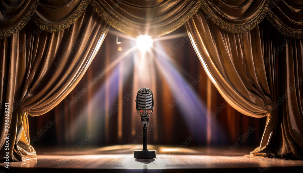 Stage and performance, featuring symbols like a spotlight, curtains ...