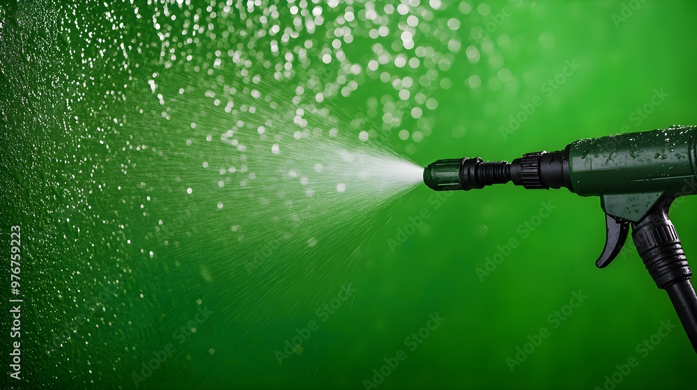 High-pressure water jet cleaning a concrete wall, removing layers of ...