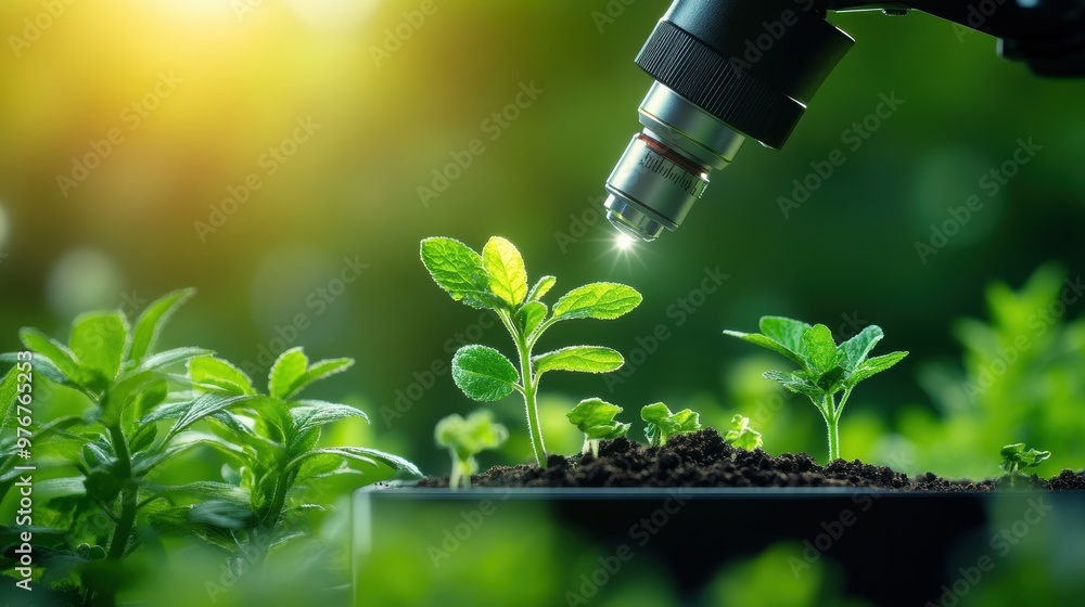 A scientist examining soil samples under a microscope, highlighting the ...