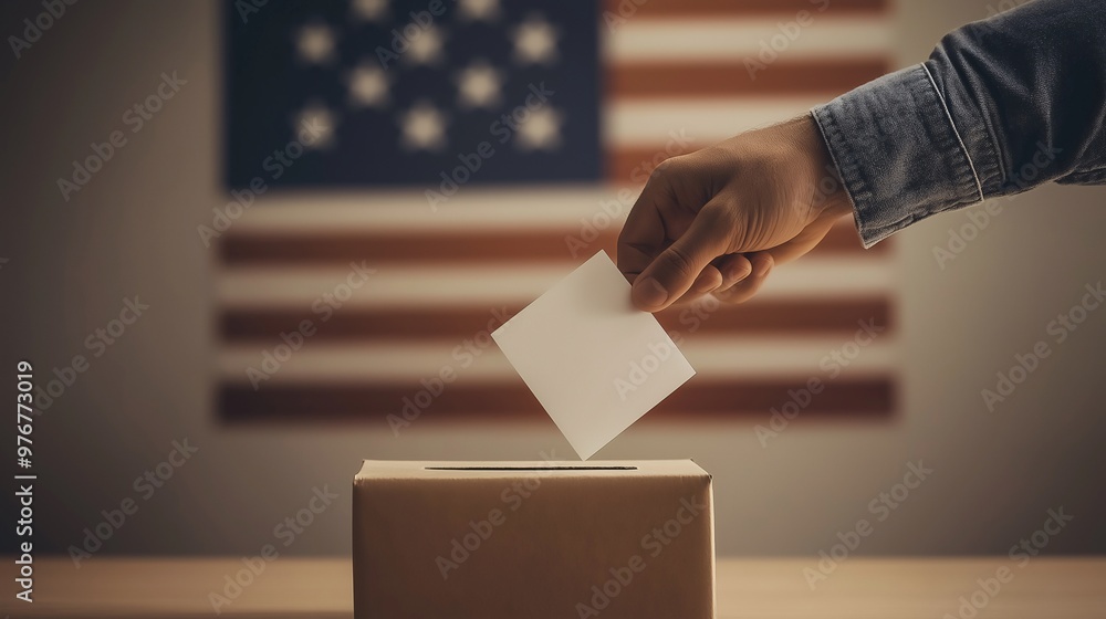 Casting Your Vote: A hand casts a ballot into a cardboard ballot box ...