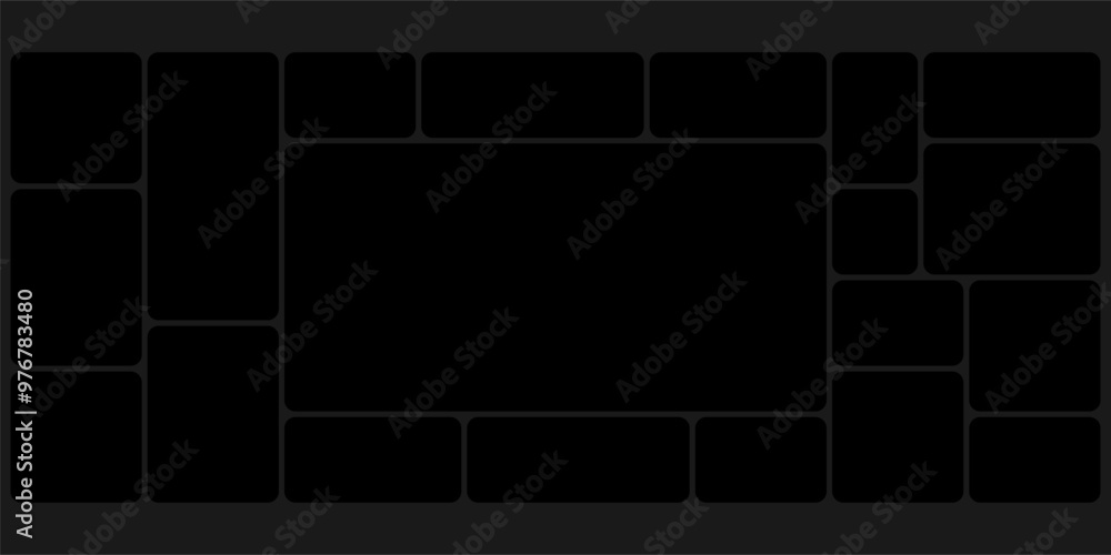 Black grid template bento box ui. Photo frame collage layout design ...