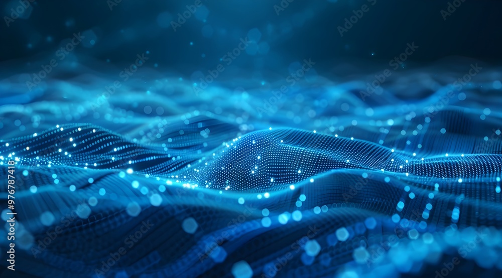 Abstract blue digital background with glowing particles and network ...
