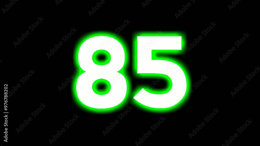 Neon number 85 eighty five sign symbol modern animation motion graphics ...
