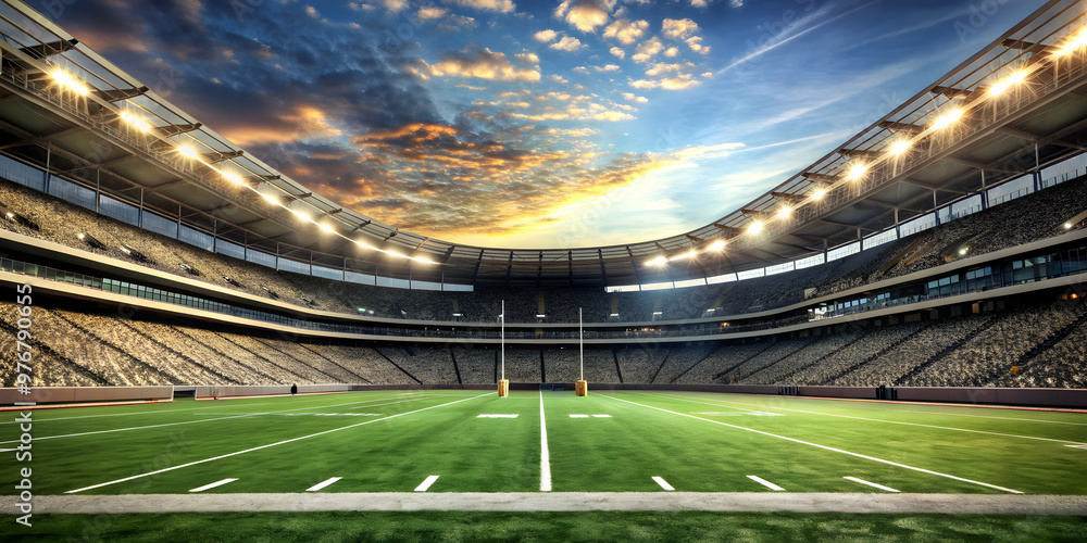 View from below of the sidelines on a football field in a stadium ...