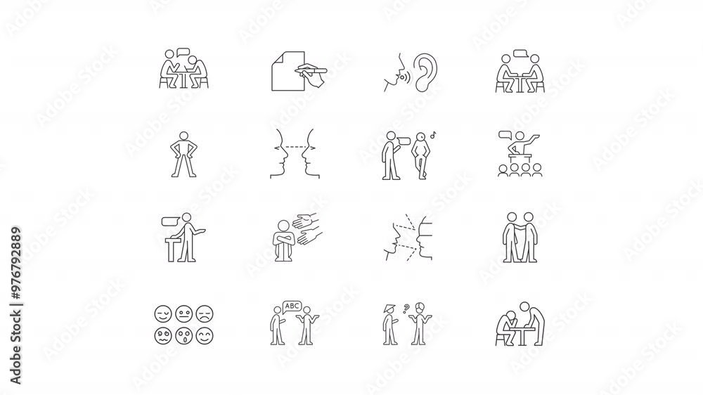 Communication types animation set. Cultural barriers animated line ...