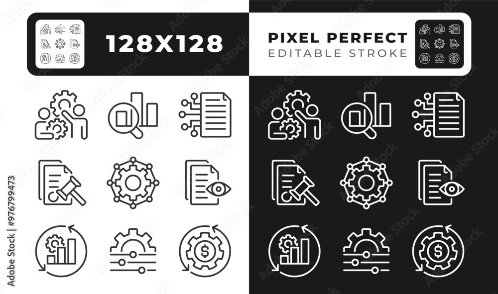 Workflow management pixel perfect linear icons set for dark, light mode ...