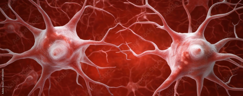 Microscopic view of neurons affected by a stroke, with damaged and ...