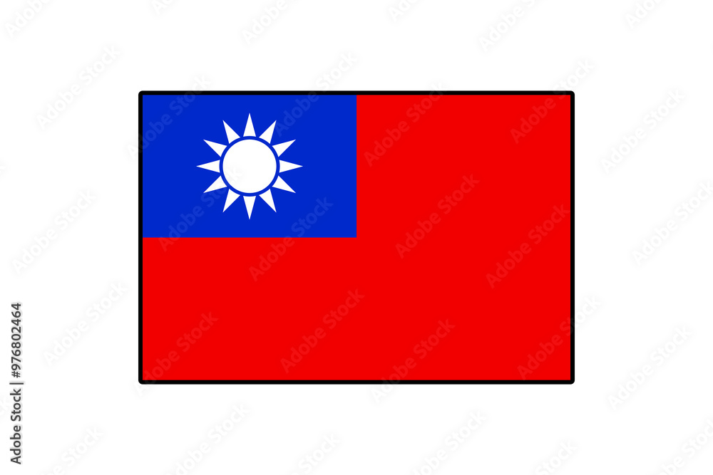 The flag of Taiwan features a blue rectangle with a white sun and a red ...
