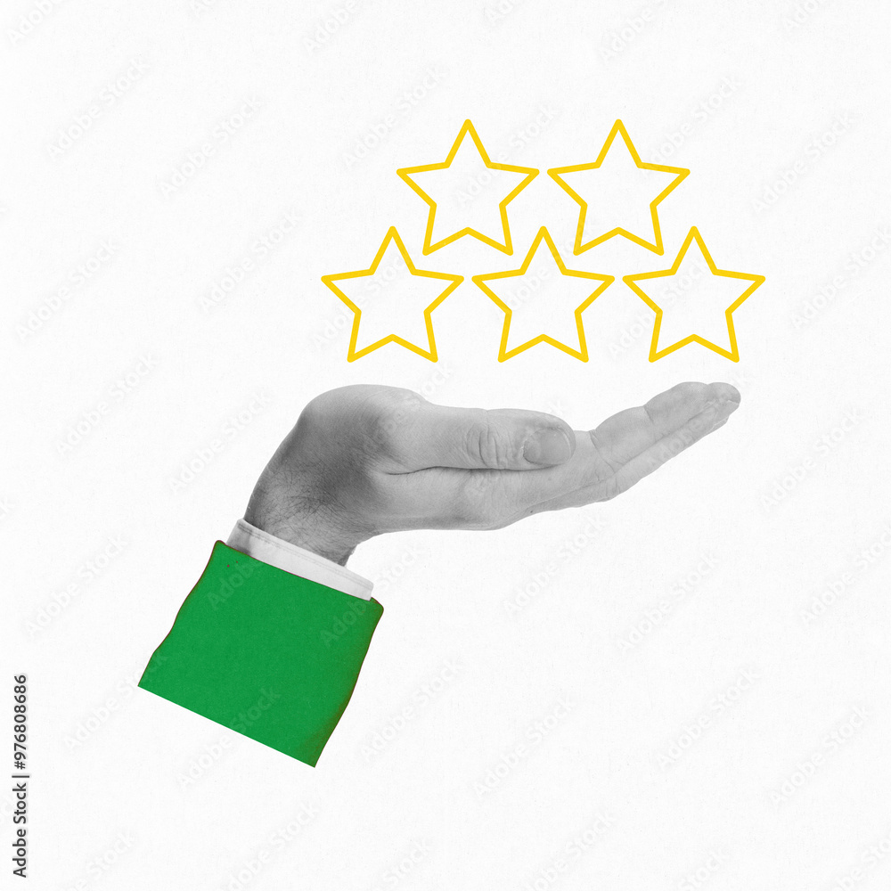 Contemporary art collage. Public Image. Hand holding stars, signifying ...